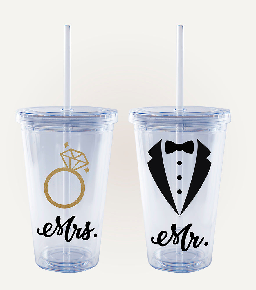 2 Vasos Acrílico Para Novios Top Knot Party
